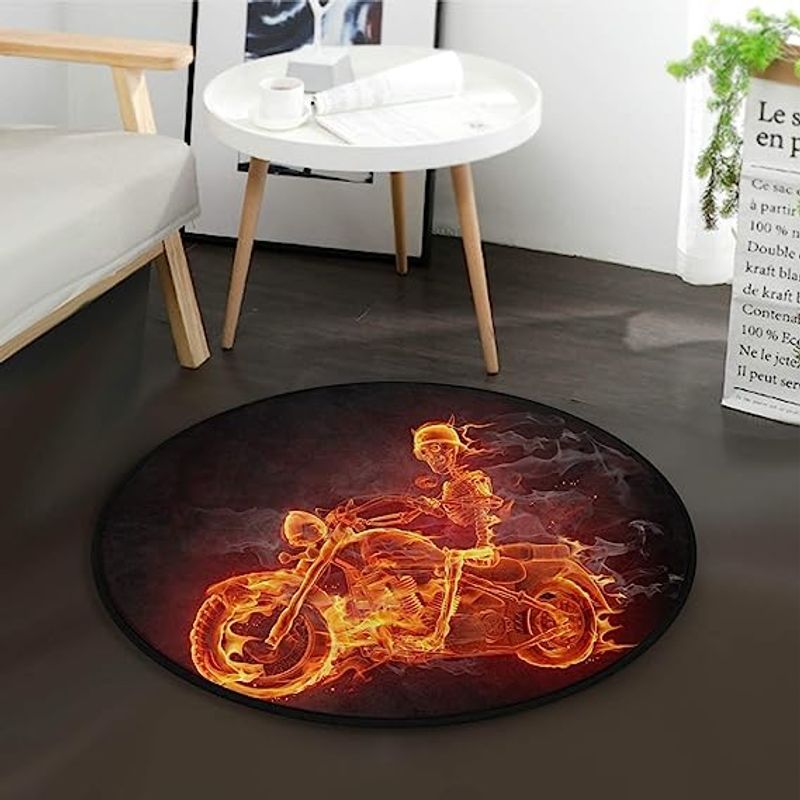 Harley Davidson Motorcycle Skulls Fire Round Rug NABH140D ...